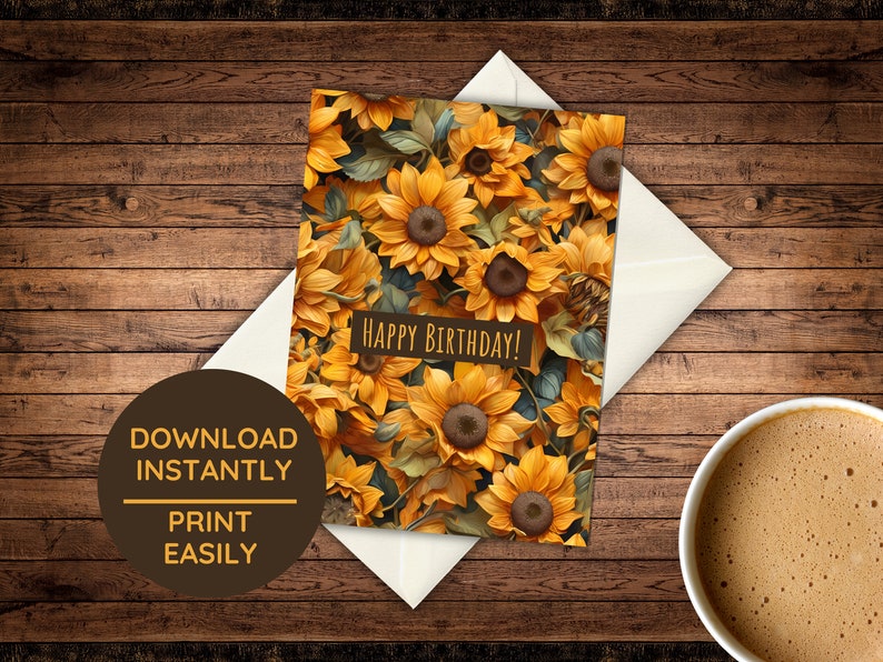 Sunflower Printable Birthday Card Set - Floral Birthday Card - Instant ...