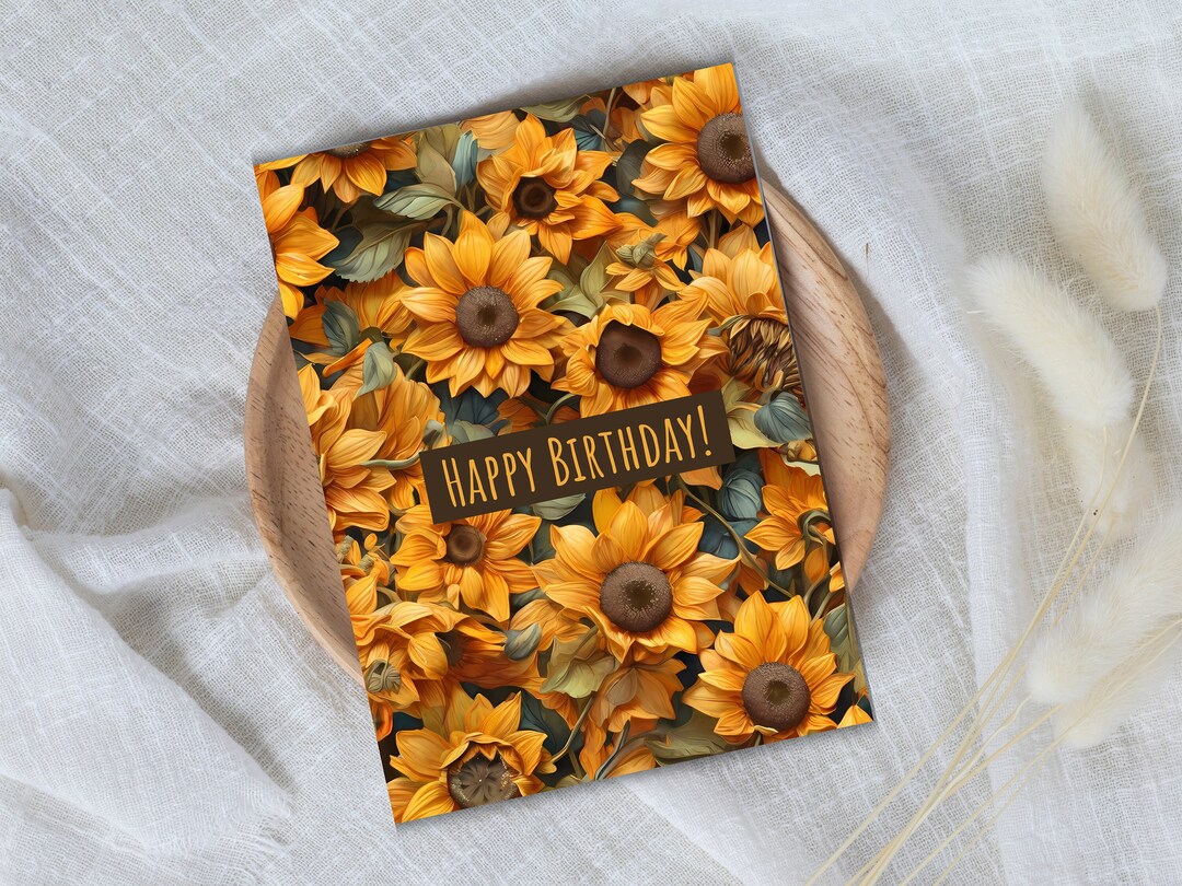 Sunflower Printable Birthday Card Set - Floral Birthday Card - Instant ...