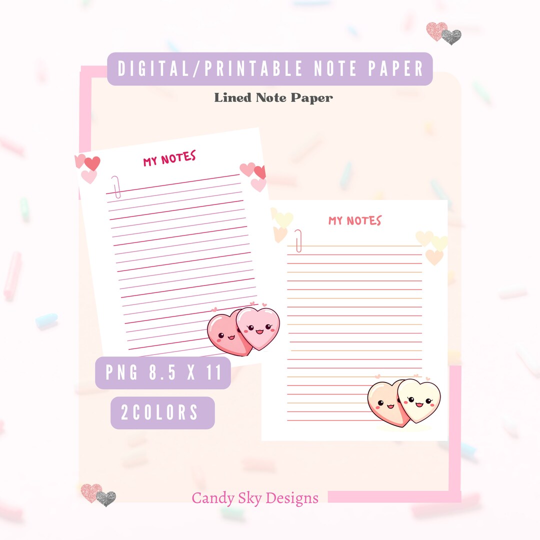 Valentine's Day Printable Note Paper, 8.5" X 11" Pastel Paper, Digital ...