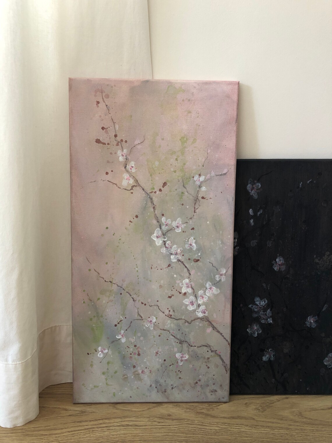 Shabby Chic Painting on the Wall Spring. Flowering Tree Botanical Art ...