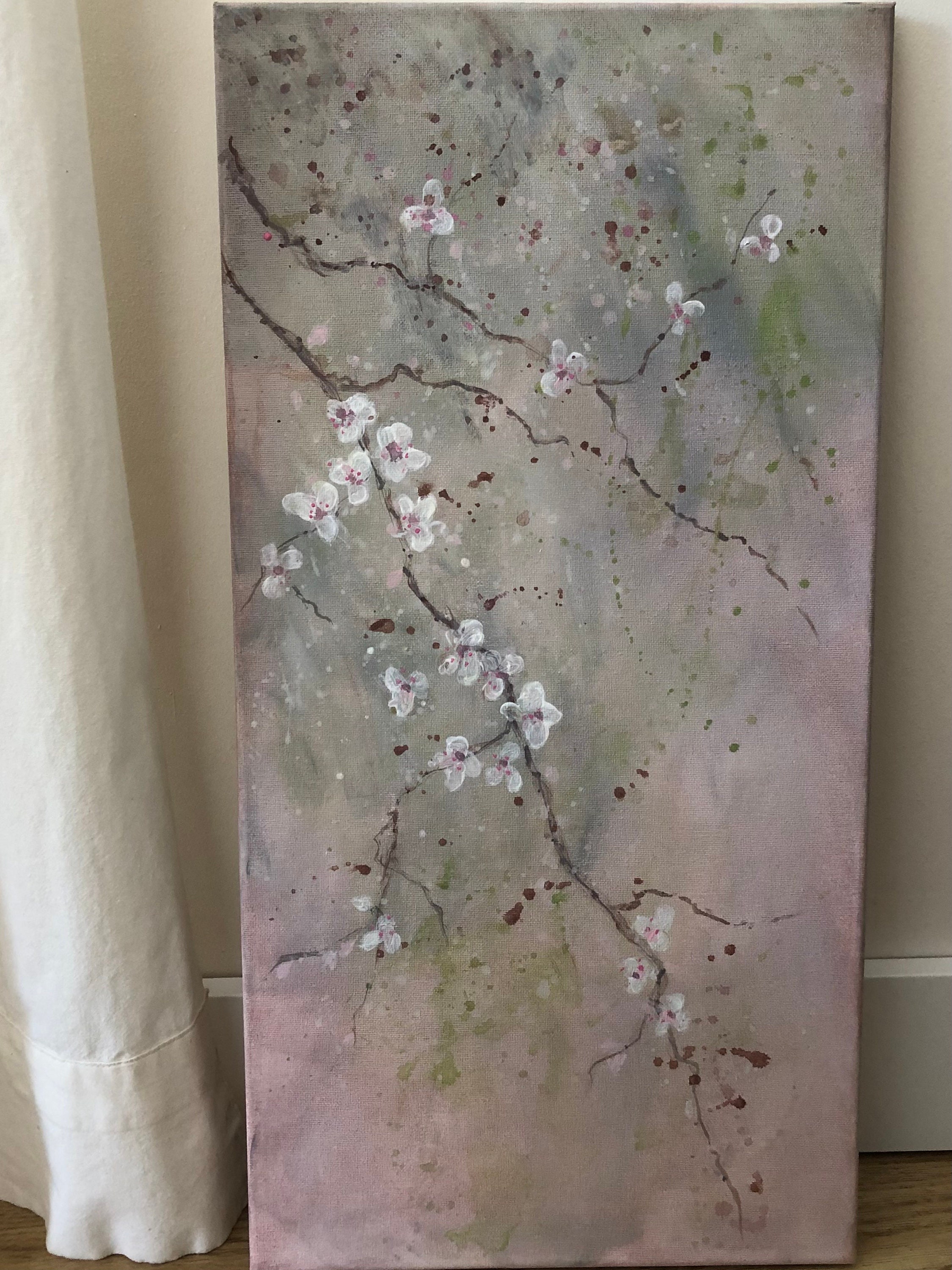 Shabby Chic Painting on the Wall Spring. Flowering Tree Botanical Art ...