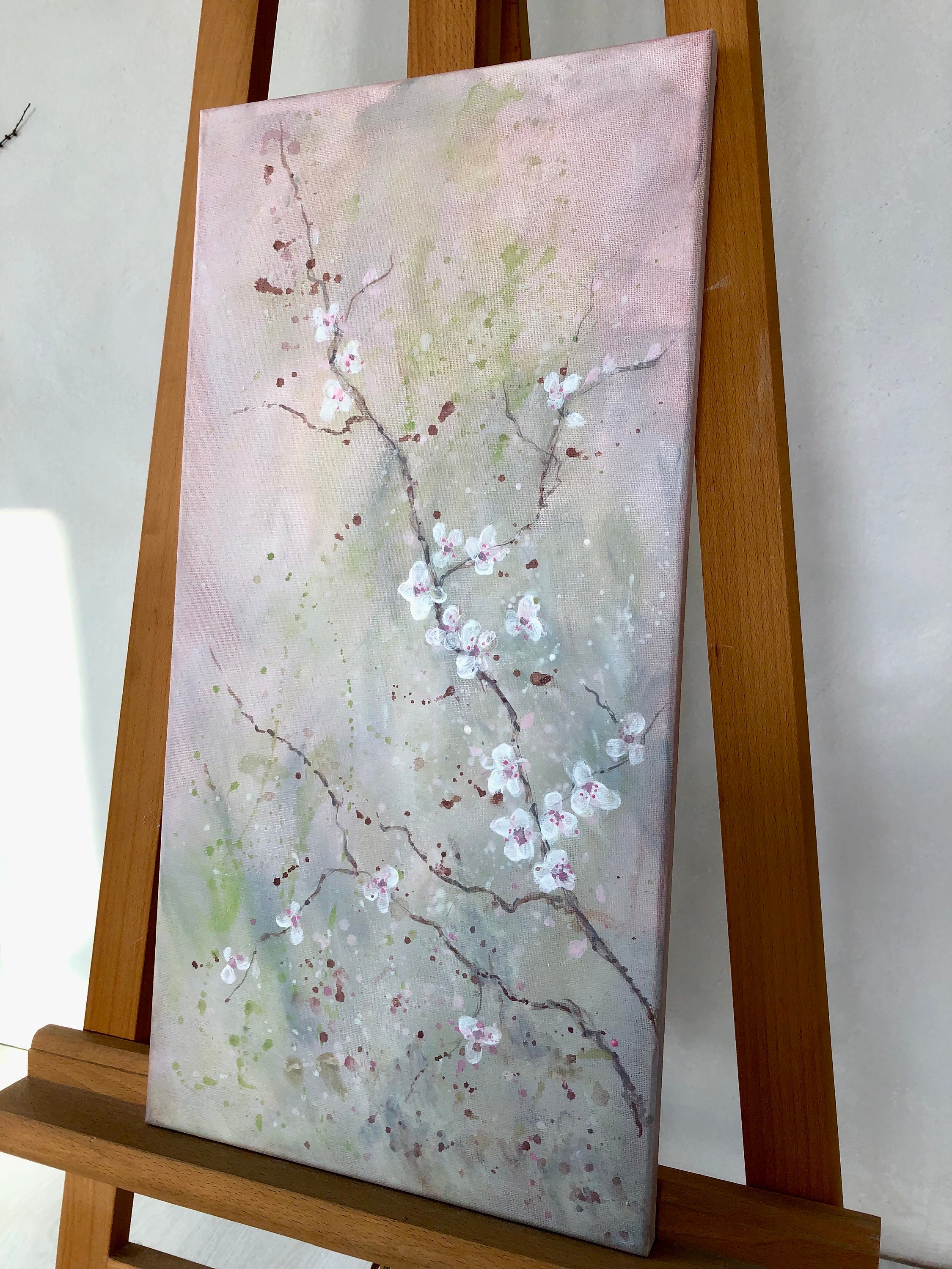 Shabby Chic Painting on the Wall Spring. Flowering Tree Botanical Art ...