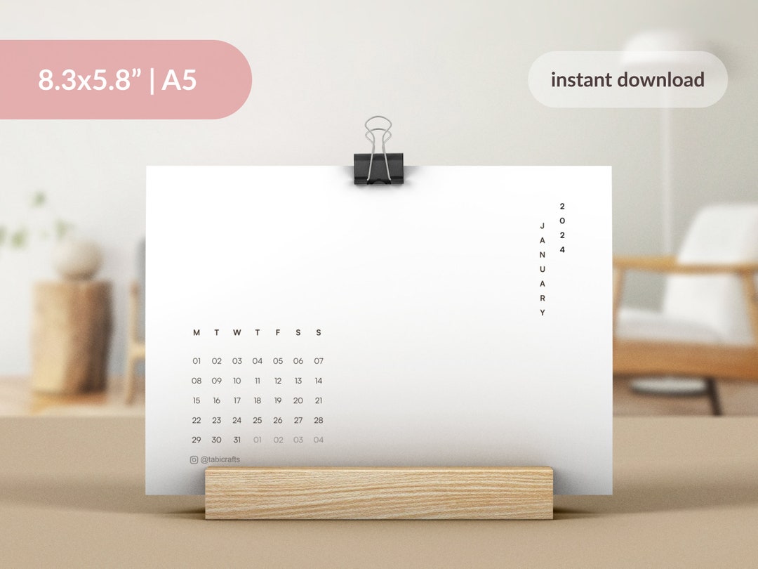 2024 Printable Calendar: Monthly Minimalist Calendar 2024, A5 8.3x5.8 ...