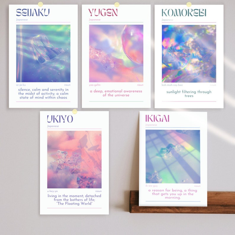 Japanese Words Wall Art Set of 5, Japanese Prints, Japanese Prints ...