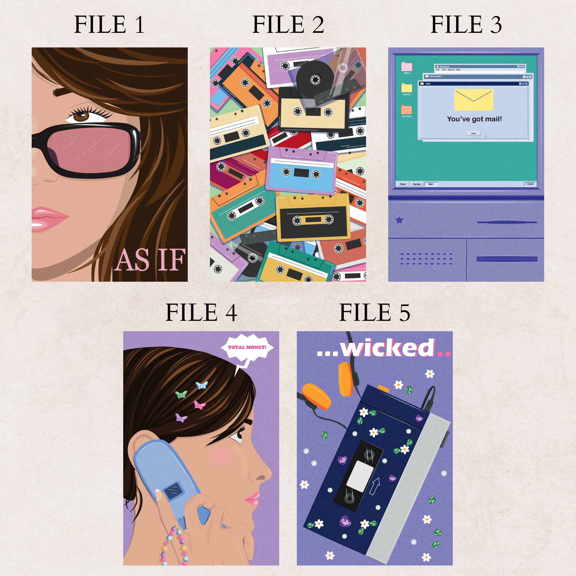 Retro 90s Wall Art Printable Posters Set of 5, 90s Aesthetic Prints ...