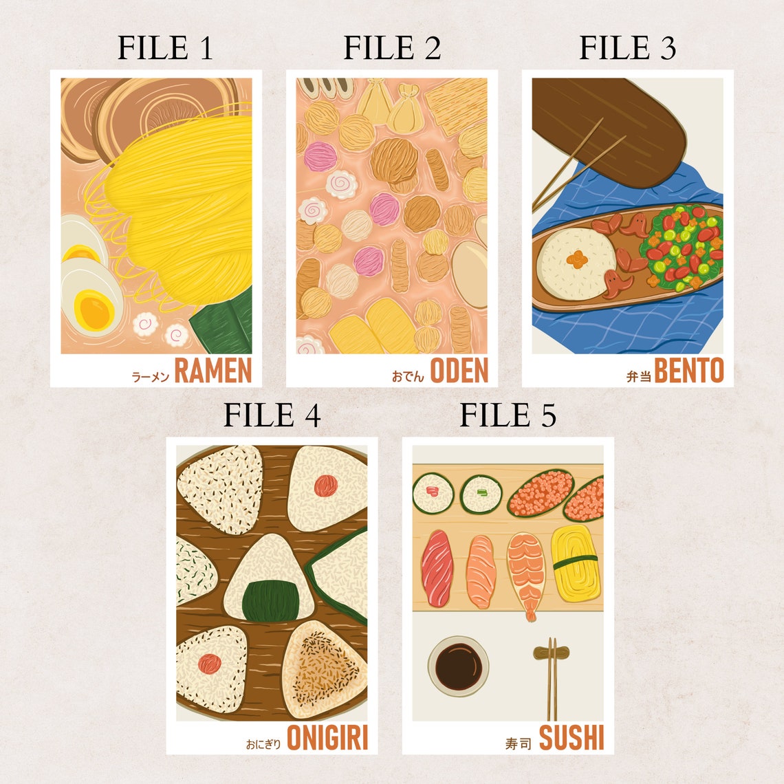 Japanese Food Wall Art Printable Posters Set of 5, Japanese Food ...
