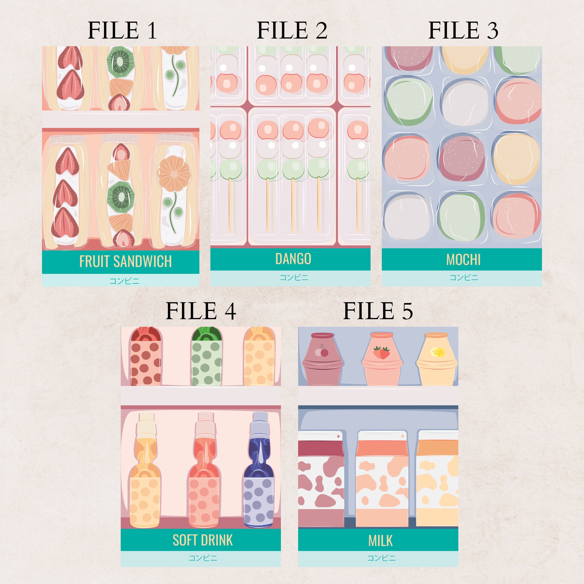 Japanese Convenience Store Food Wall Art Posters Set of 5, Japanese ...