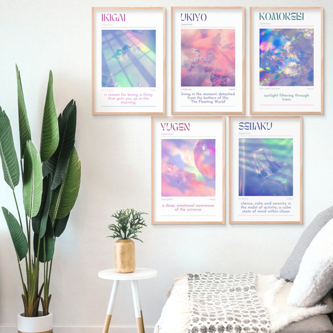 Japanese Words Wall Art Set of 5, Japanese Prints, Japanese Prints ...