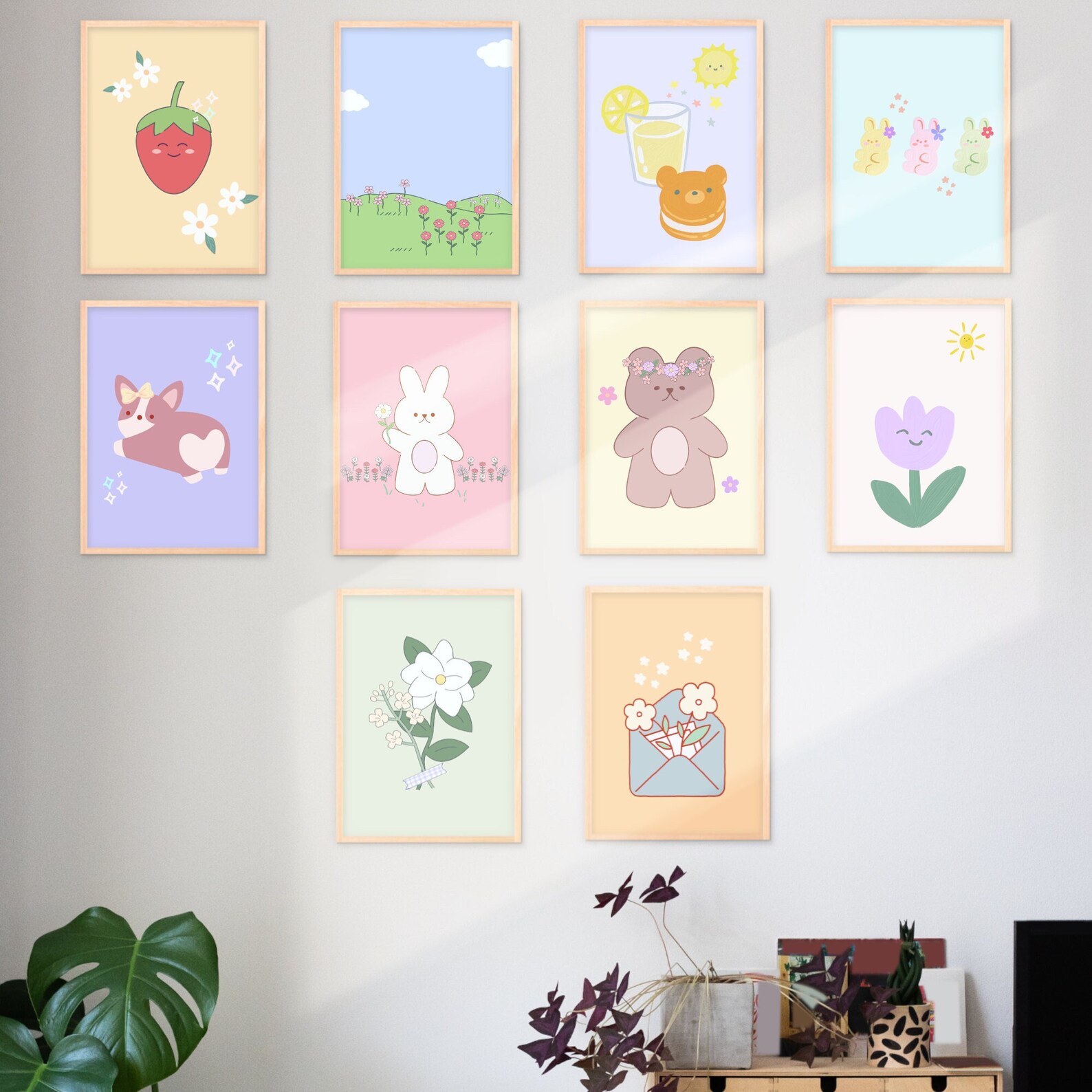 Cute Pastel Printables Set of 10, Cute Flower Prints, Trendy Wall Art ...