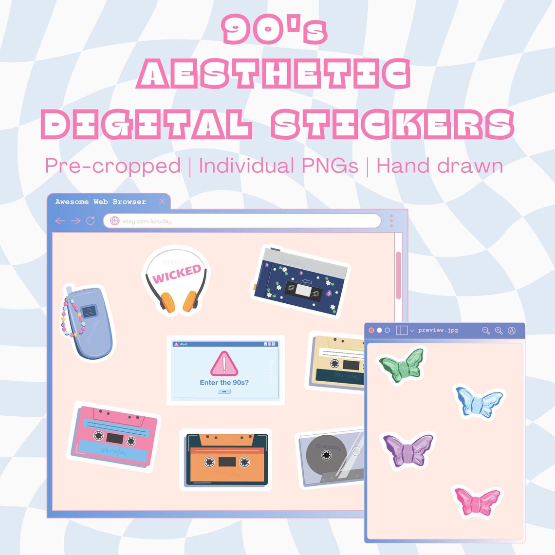 Printable Sticker Bundle | 90s Digital Stickers | PNG Stickers ...