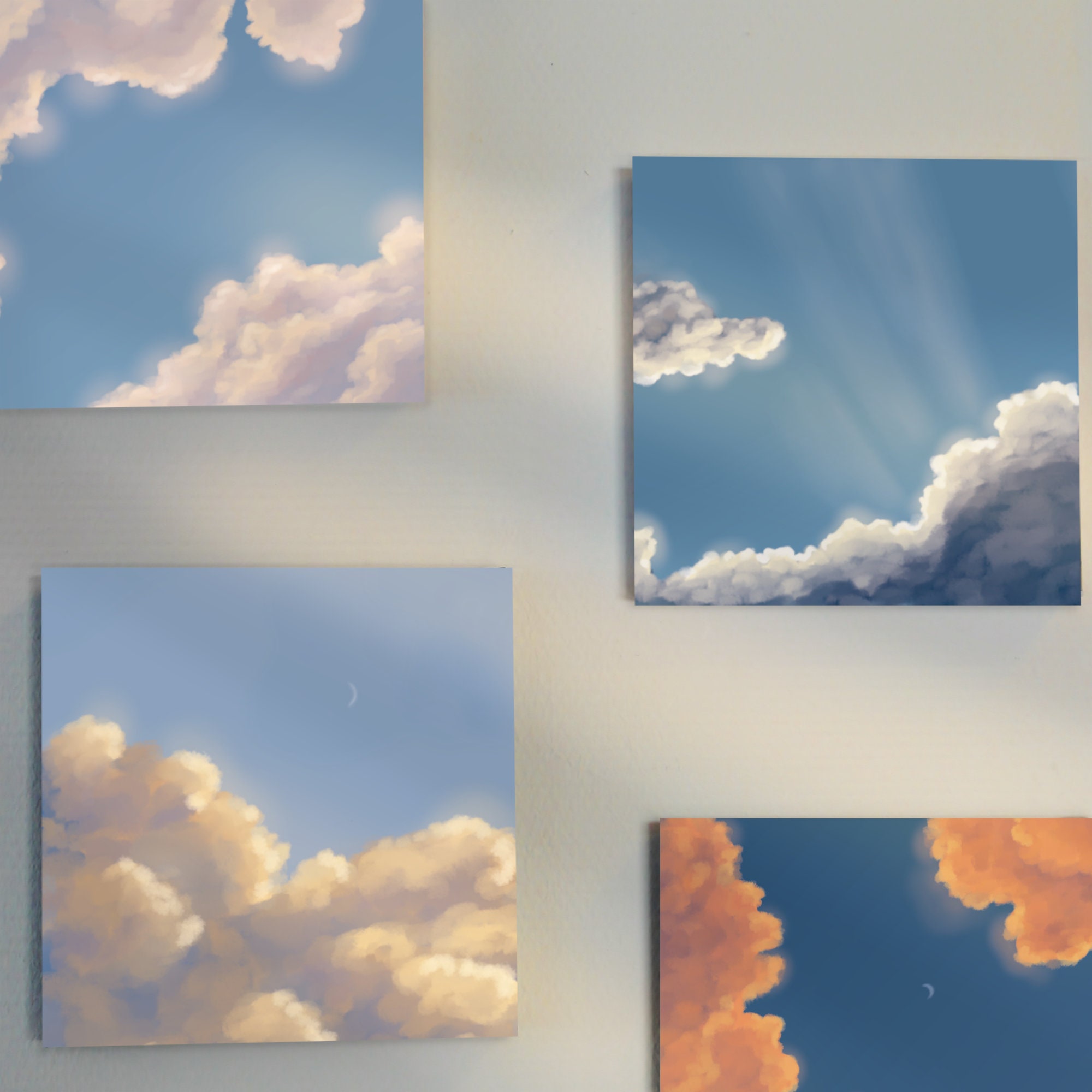 Digital Cloud Art Printables Set of 5, Cloudscape Wall Art, Sunset ...