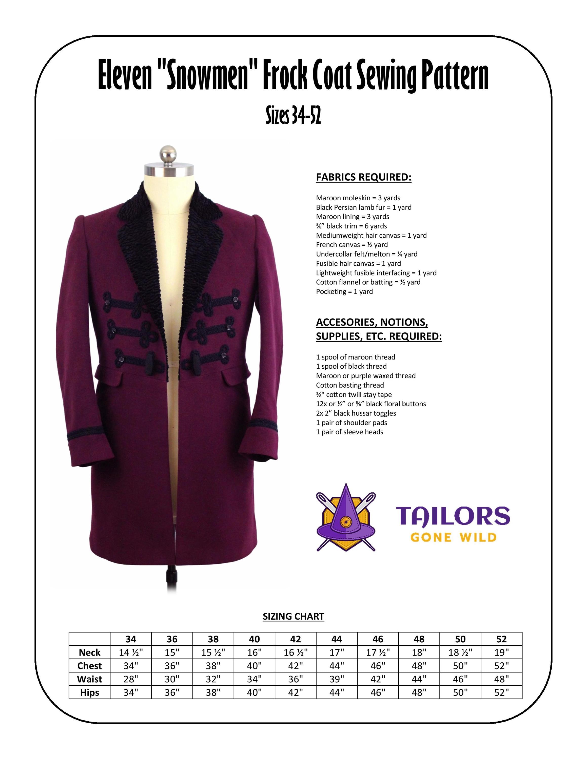 Snowmen Frock Coat Sewing Pattern - Eleventh Victorian Frock Coat ...