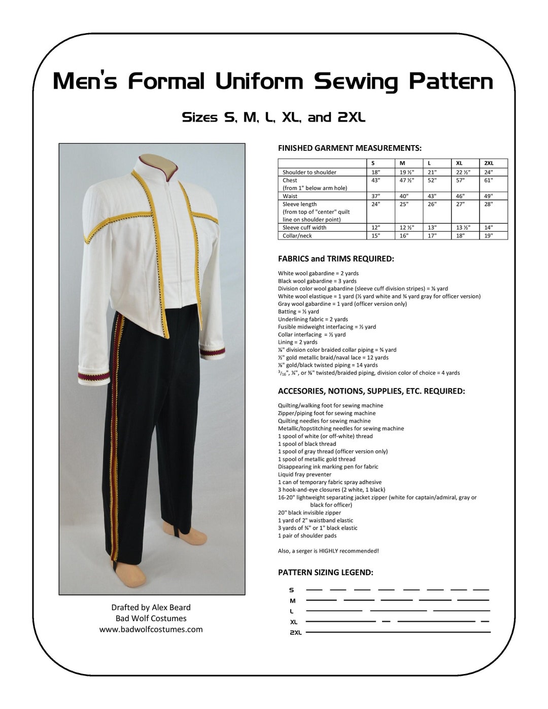 Men's Formal Uniform Sewing Pattern - Etsy