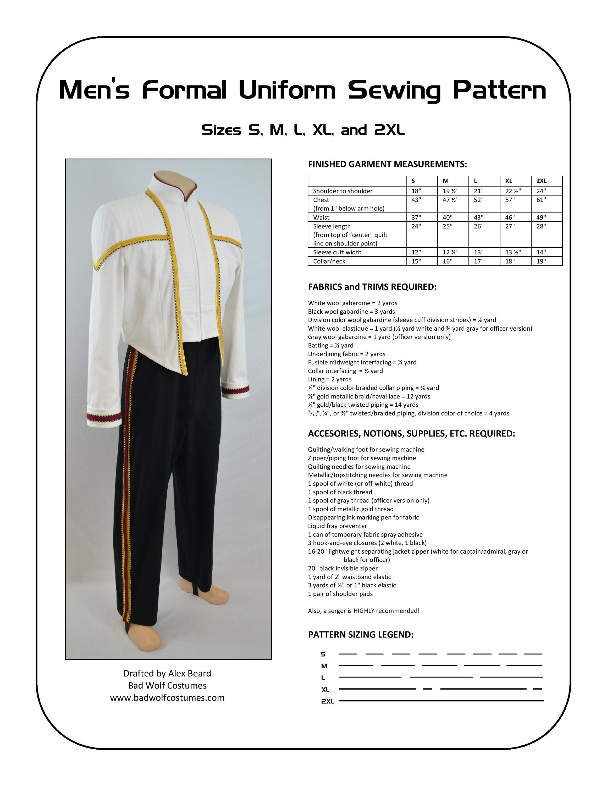 Men's Formal Uniform Sewing Pattern - Etsy