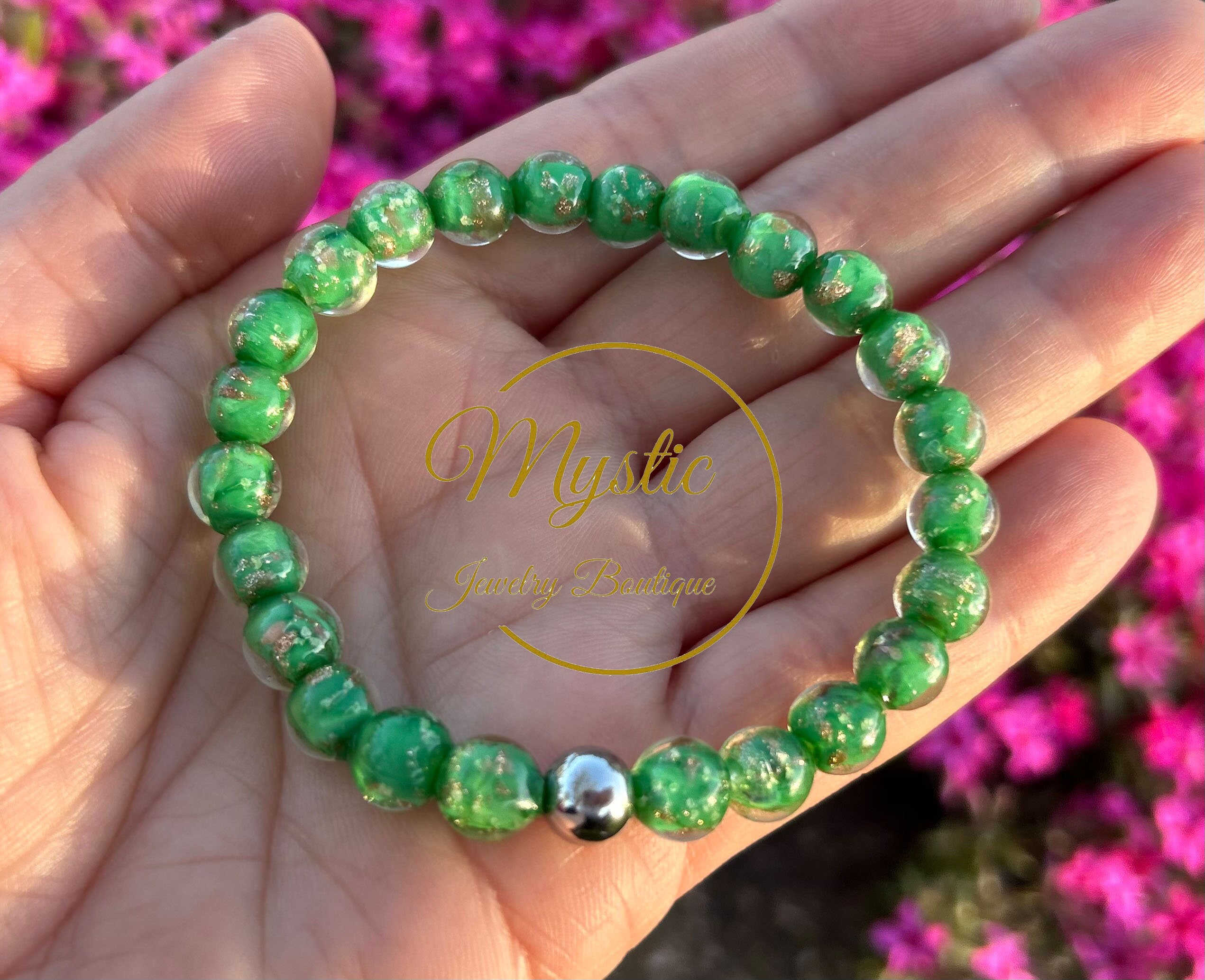 Firefly Glow in the Dark Colorful Glass Beaded Bracelet Crystal Healing ...