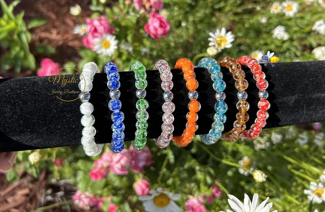 Firefly Glow in the Dark Colorful Glass Beaded Bracelet Crystal Healing ...