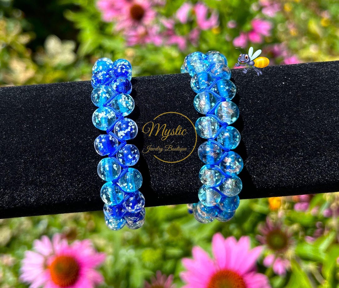 Glow in the Dark Beaded Bracelet Blue Lampwork Glass Firefly Gift - Etsy