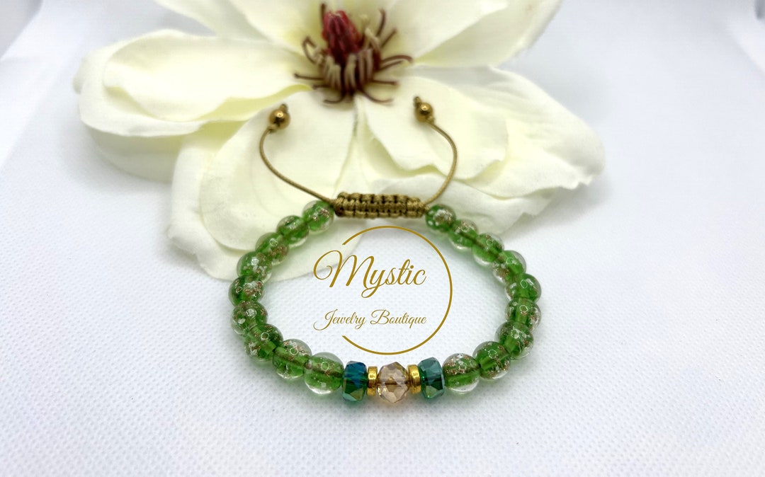 Green Glow in the Dark Glass Beaded Mystic Firefly Bracelet With ...