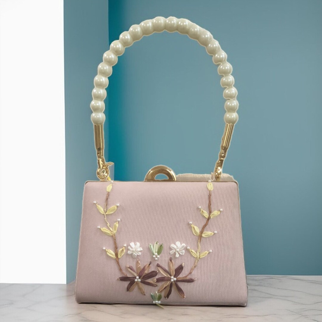 Hand Embroidery Designer Bag With Silk Ribbon and Pearl Embroidery on ...