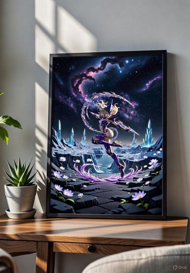 Celestial Ice Warrior Art Print | Cosmic Frost Valkyrie (digital ...