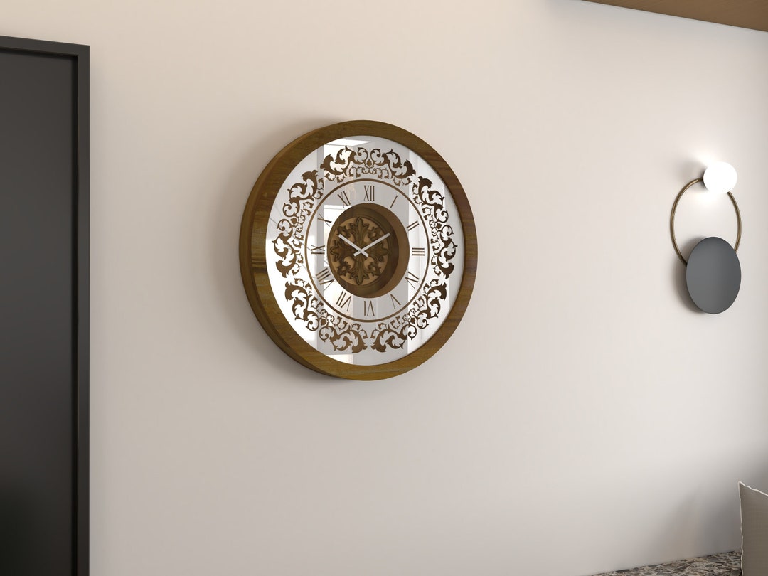 Exquisite Engraved Wall Clock With Unique Gold Patina Frame - Statement ...