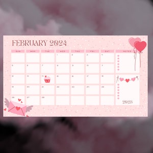 EDITABLE February 2024 Calendar, Cute Sweet Digital Valentine 2024 - Etsy