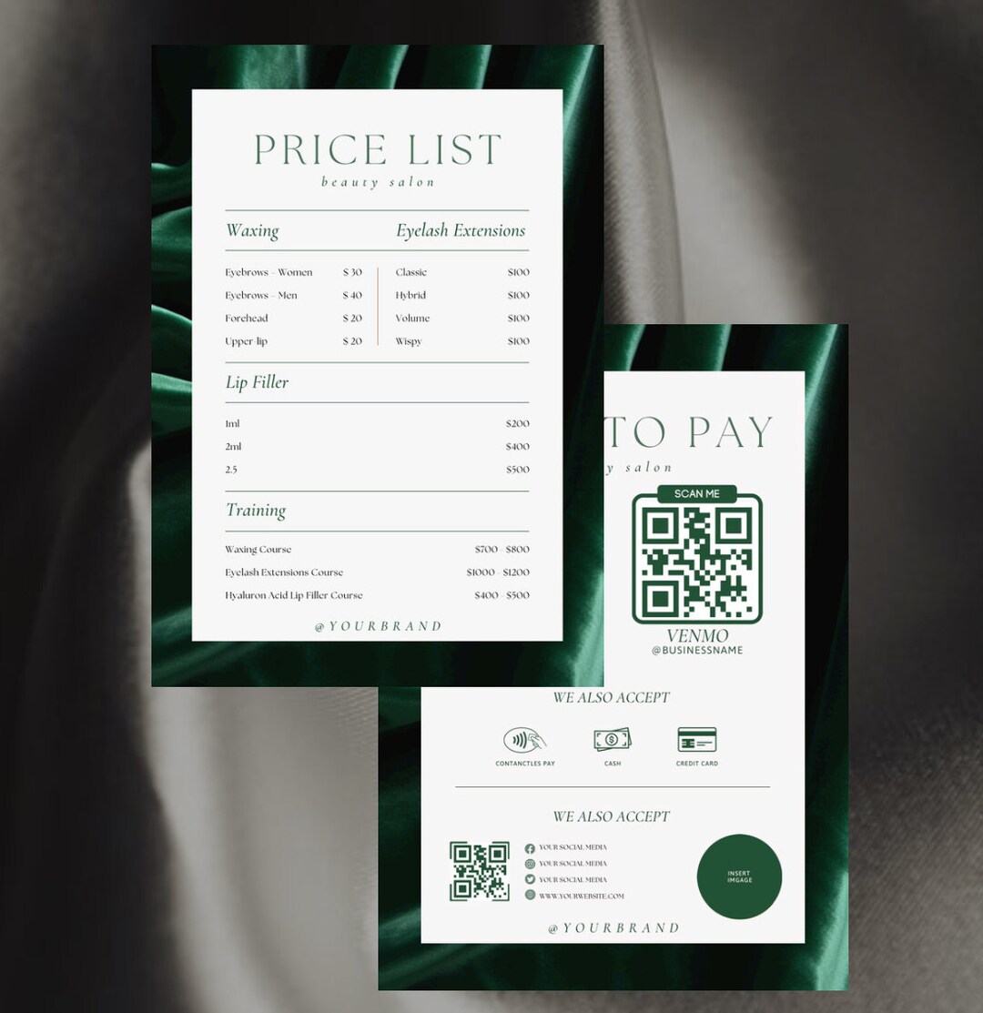 Price List Template, Editable Price List Template Canva, Beauty Salon ...