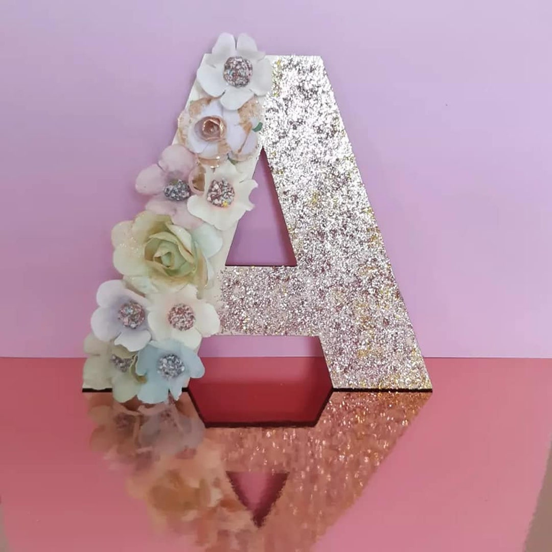 Flowery Letter, Custom Glitter Letter, Gift Idea, Personalized Flowery ...