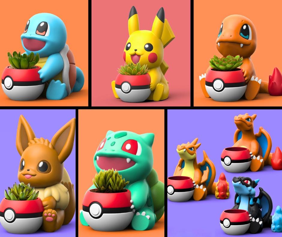 Pokemon Planter STL File Bundle Pack, Pokemon Files - Pikachu ...
