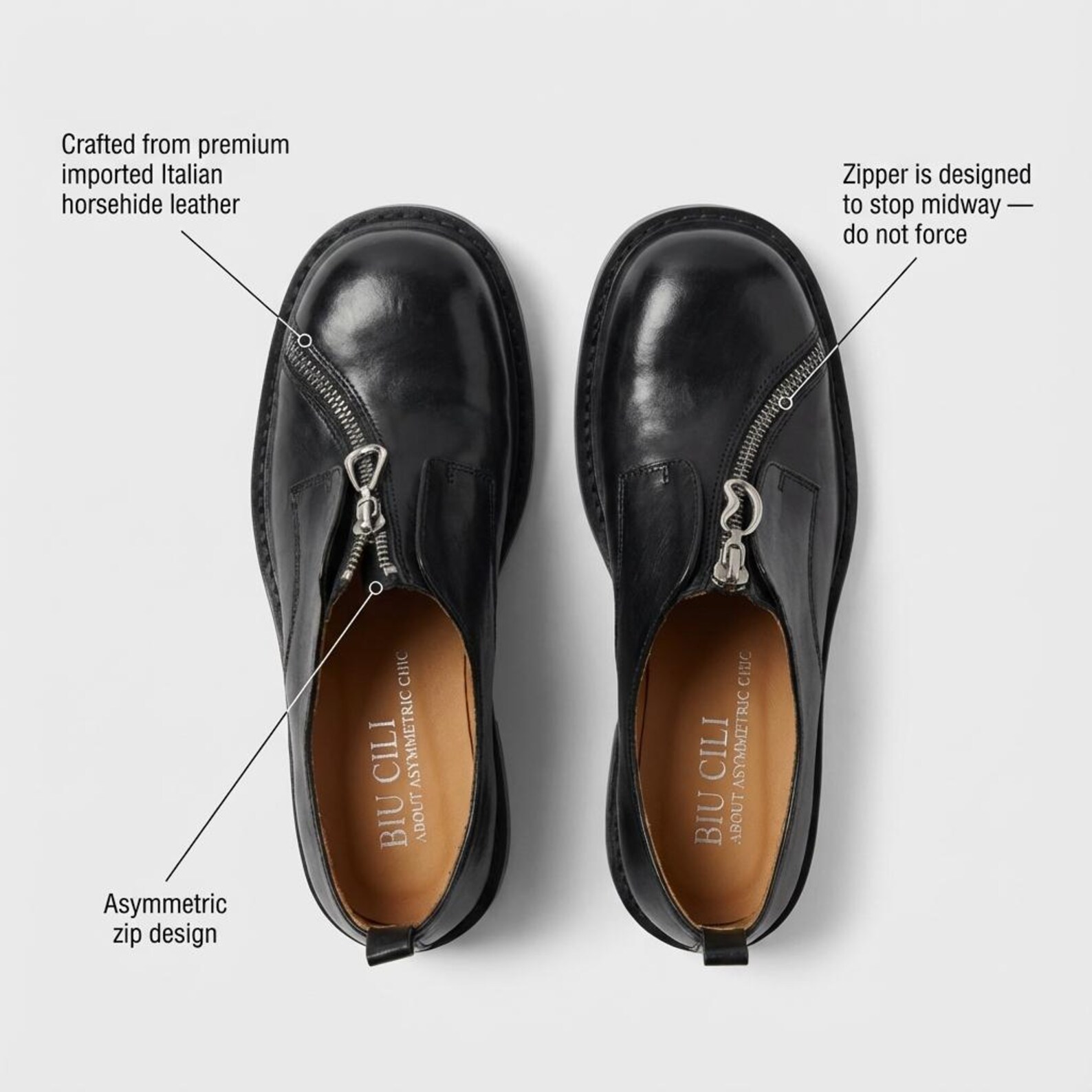 Woody | Women's Asymmetric Leather Loafer Shoes in Black | Aesthetic ...