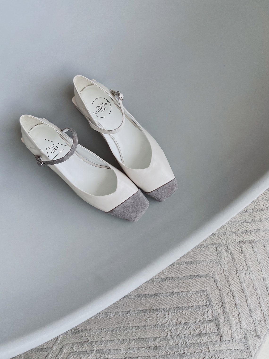 Women's Asymmetric Square Toe Soft Leather Mary Janes Shoes in White ...