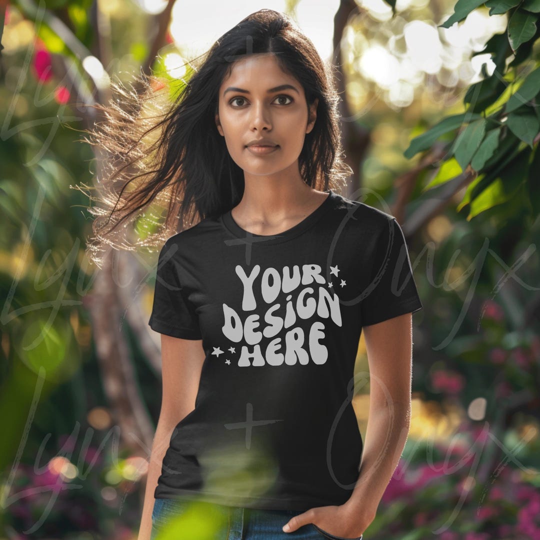 Indian Woman Model Mockup | Indian Model Mockup | Black Gildan 5000 T ...