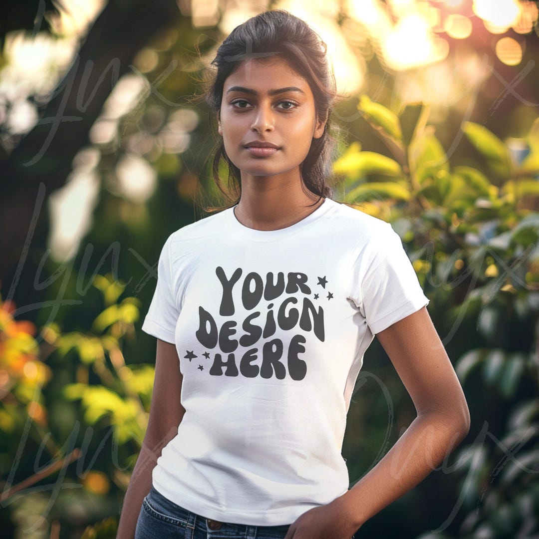 Indian Woman Model Mockup | Indian Model Mockup | White Gildan 5000 T ...