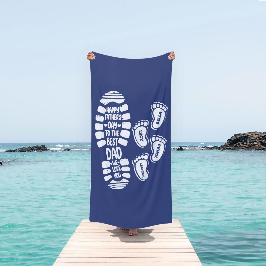 Father's Day Custom Beach Towel, Baby Foot, Name Daddy Towel, DAD ...