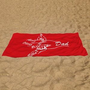 Father's Day Custom Beach Towel, Hold Hand, Name Daddy Towel, DAD ...