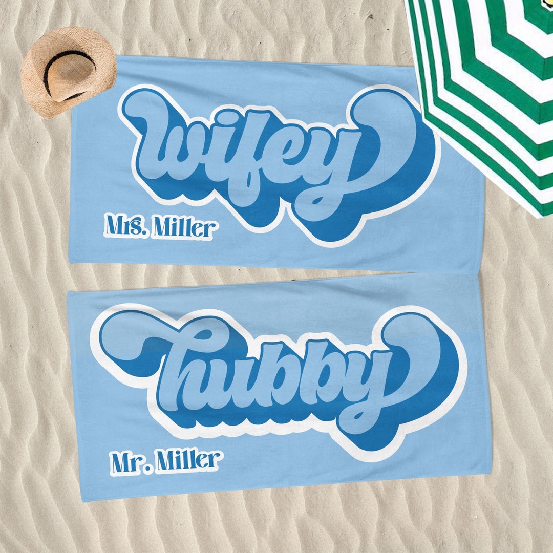 Custom Wifey Hubby Beach Towel, Personalized Bride Groom Name Pool ...