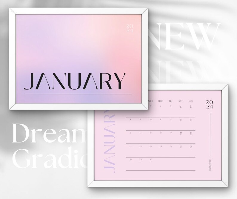 2024 Dreamy Gradient Printable Calendar Monthly Wall Calendar Dreamy ...