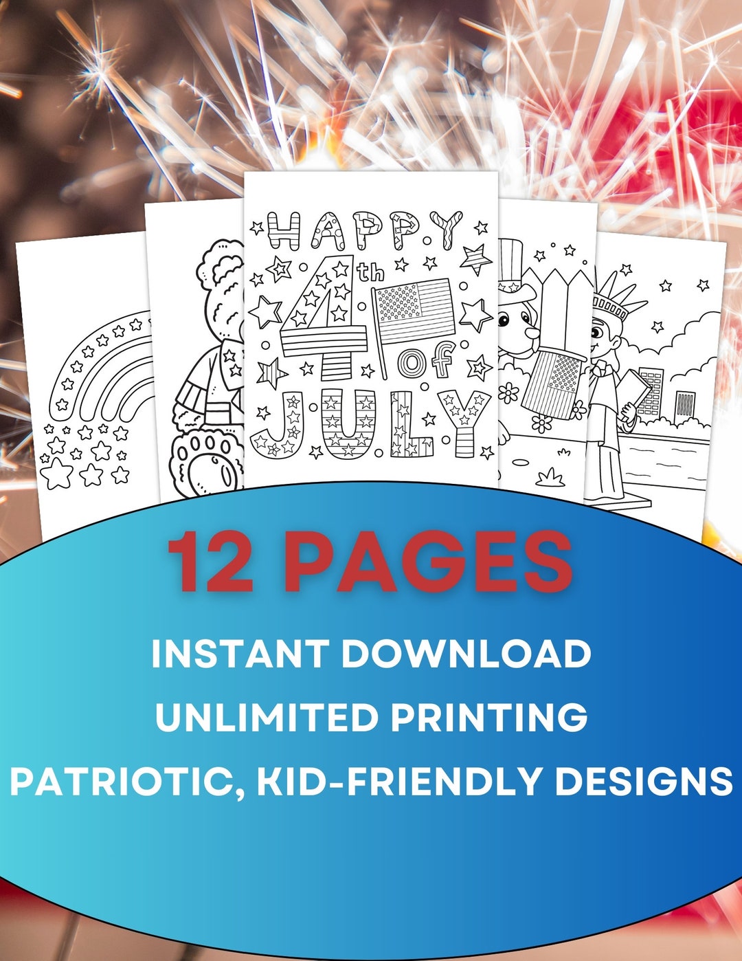 4th of July Coloring Pages: Patriotic Kids Activity (digital Download ...