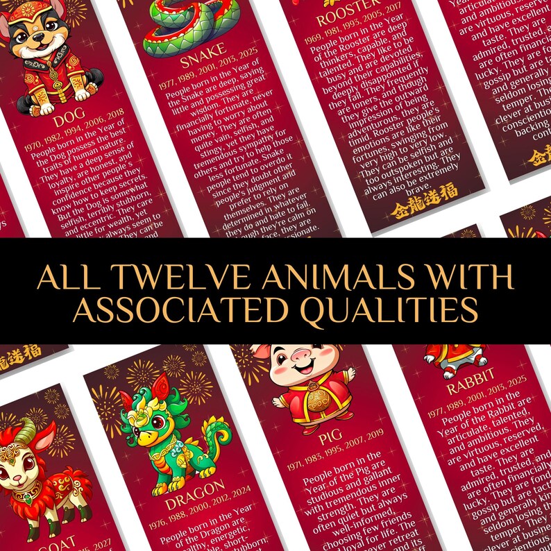 Lunar New Year Bookmarks – Printable Chinese Zodiac Designs (digital ...