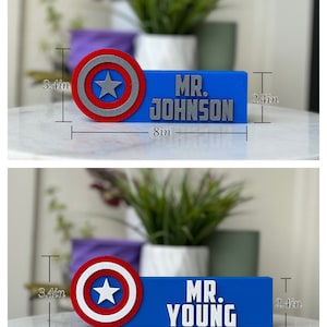 America Comic Book Superhero Sign Teacher Desk Name Plate Classroom ...