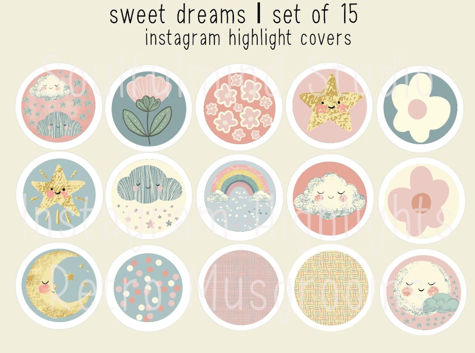 Sweet Dreams Instagram Highlight Covers - Cloud & Star Icons (digital ...