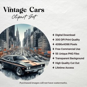 55 Classic Cars Clipart, Car PNG, Classic American Muscle Cars, Vintage ...