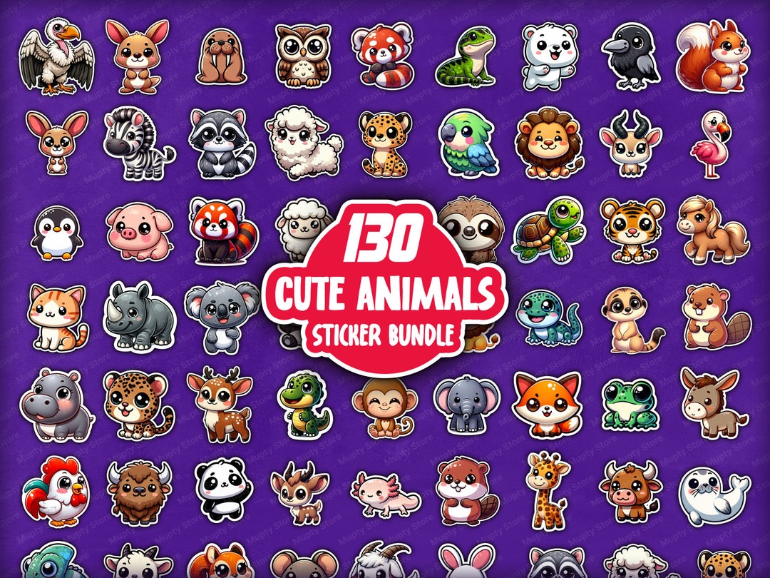 Cute Animals Sticker Bundle, Cute Animal Clipart, Kawaii Animals PNG ...