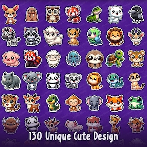 Cute Animals Sticker Bundle, Cute Animal Clipart, Kawaii Animals PNG ...