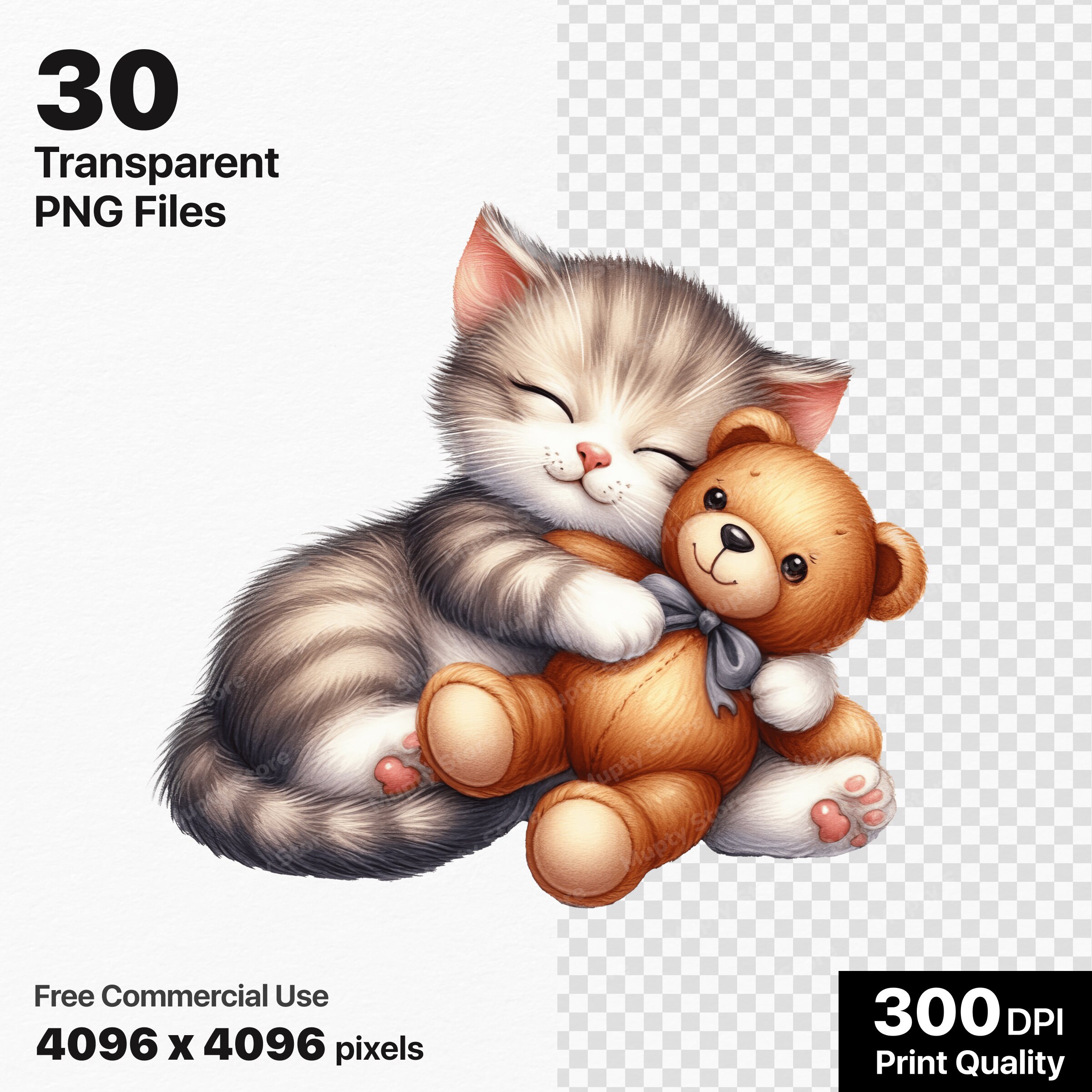 Watercolor Cute Cats, 30 Cat Clipart, Kittens PNG, Watercolor Cats ...