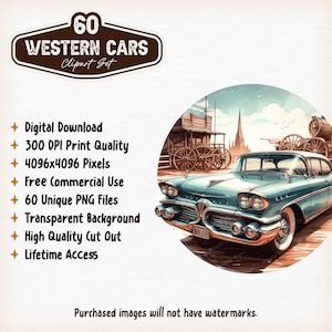 60 Western Classic Cars Clipart, Vintage Car Clipart, Western Clipart ...