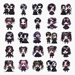 Gothic Grumpy Characters Clipart, Gothic Clipart, Gothic Chibi ...