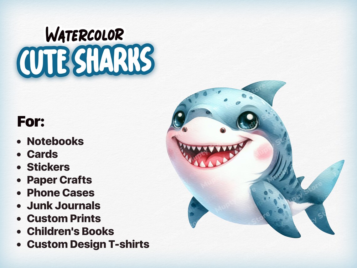 Watercolor Cute Shark Clipart, Shark PNG, Watercolor Sharks, Cute Baby ...