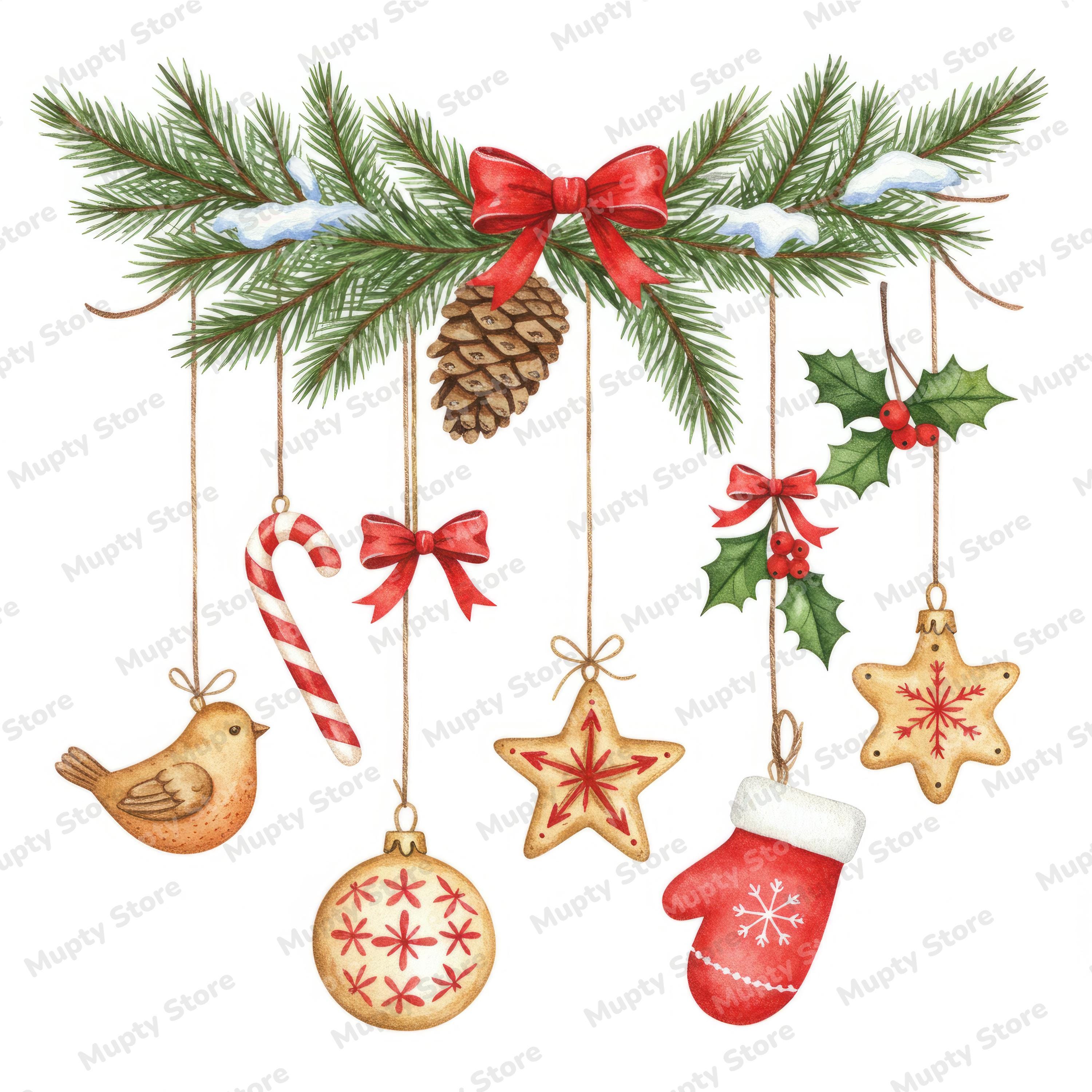 10 Christmas Ornaments Clipart Pack PNG, Festive Holiday Baubles ...