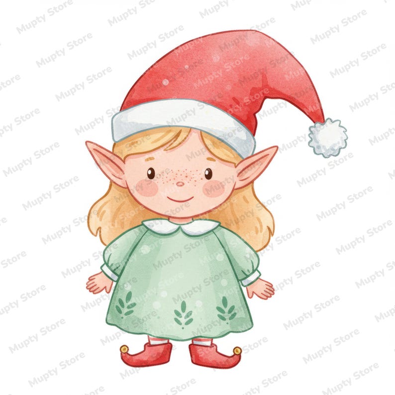 10 Watercolor Cute Christmas Elf Clipart Pack PNG & JPG, Adorable ...